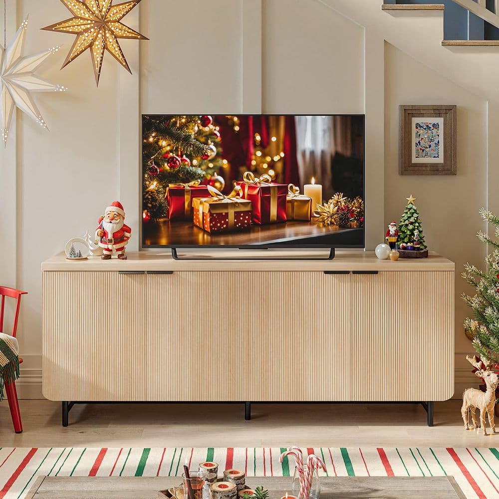 Reviews for Bestier 69 in. Modern Reeded Coastal Oak TV Stand ...