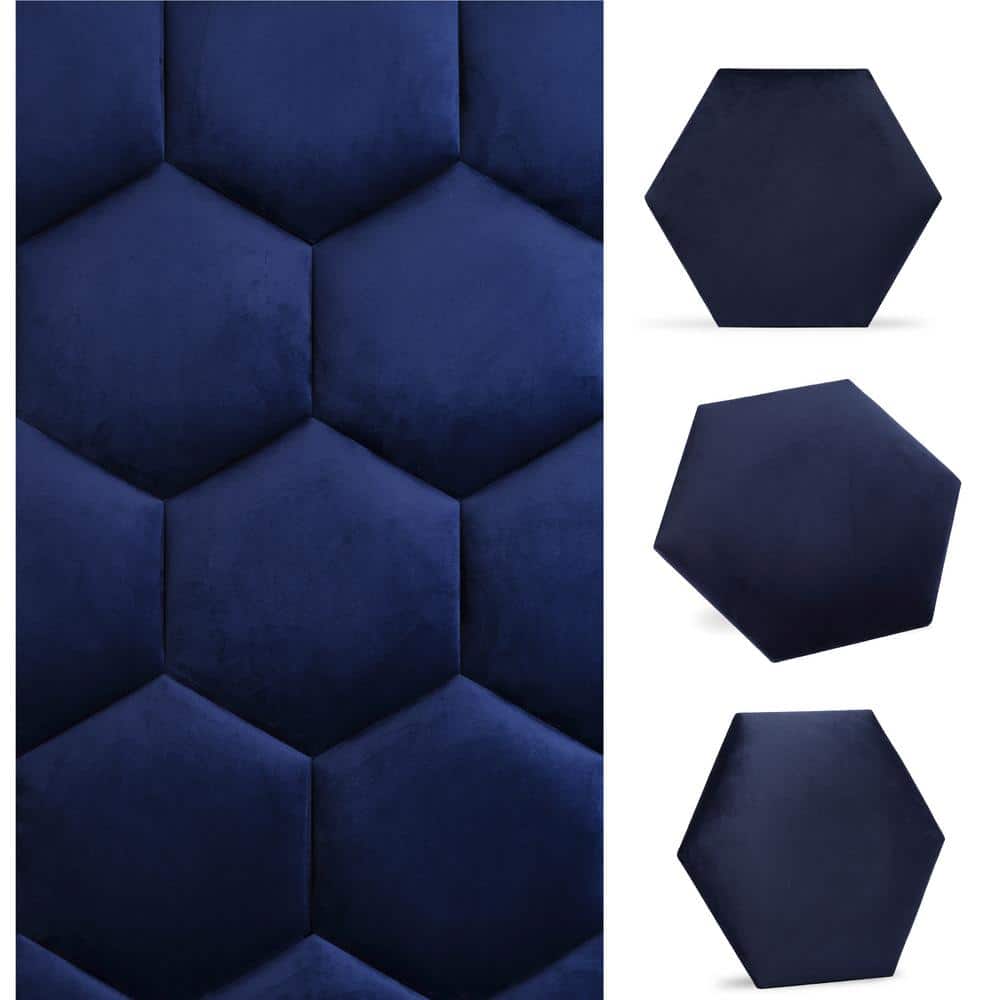 WALL!SUPPLY Luxury Velvet 2-Piece 3D Textile Hexagon Wall Panels, Blue ...