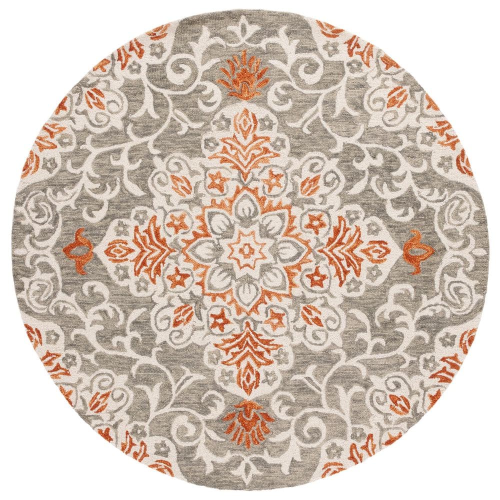 SAFAVIEH Metro Gray/Rust 6 ft. x 6 ft. Ornate Medallion Floral Round ...