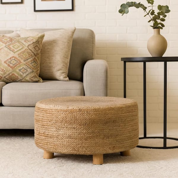 Benjara 14 in. H Brown Backless Wood Bar Stool with Jute BM338690 - The ...