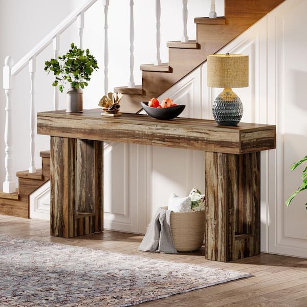 BYBLIGHT Turrella 62.99 in. Mottled Gray Brown Console Tables ...