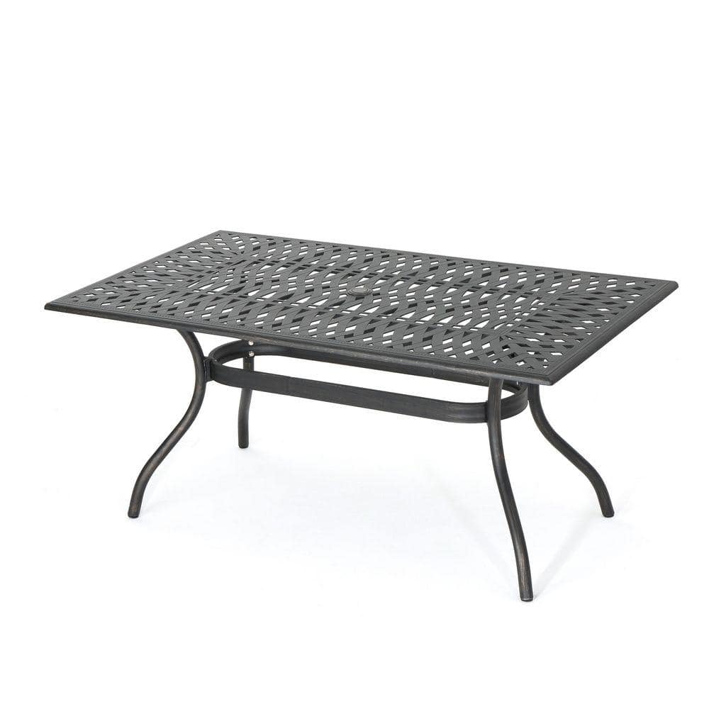 Tenleaf Black Aluminum Outdoor Dining Table with an Umbrella Hole ...