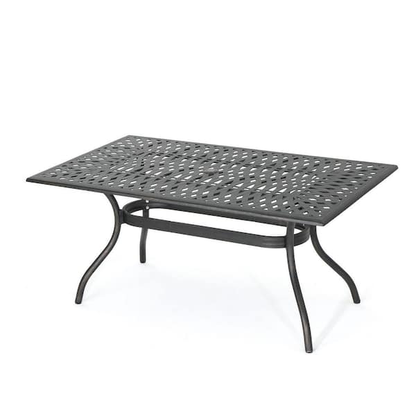 Tenleaf Black Aluminum Outdoor Dining Table with an Umbrella Hole ...