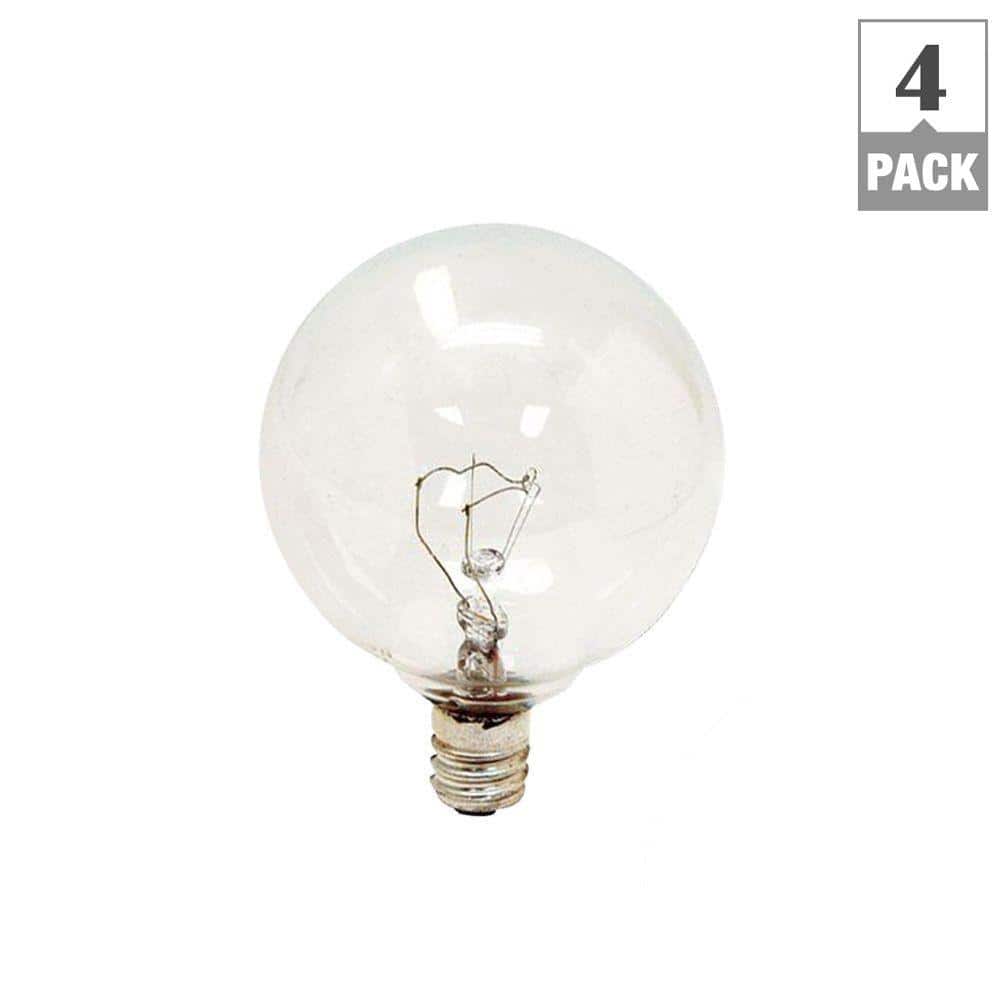 GE 60-Watt Incandescent G16.5 Globe Candelabra Base Clear Light Bulb (4 ...
