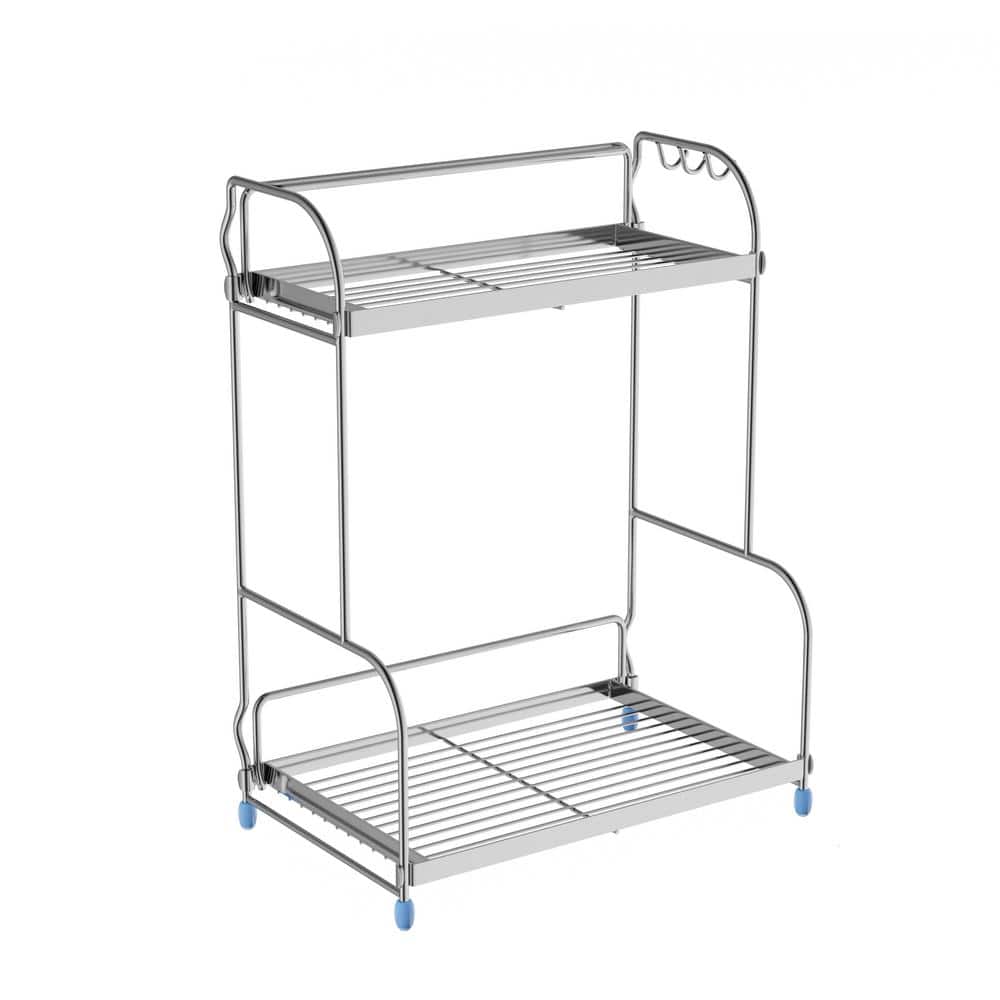 Lavish Home 2-Shelf Chrome Storage Rack with 3-Side Hooks HW0500046 ...