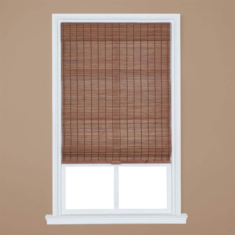Home Basics Pecan Cordless Bamboo Roman Shade 34 in. W x 64 in. L ...