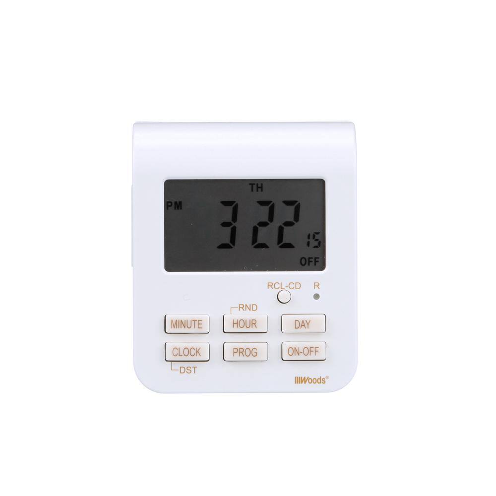Woods 15-Amp 7-Day Indoor Plug-In Heavy-Duty Dual-Outlet Digital Timer ...