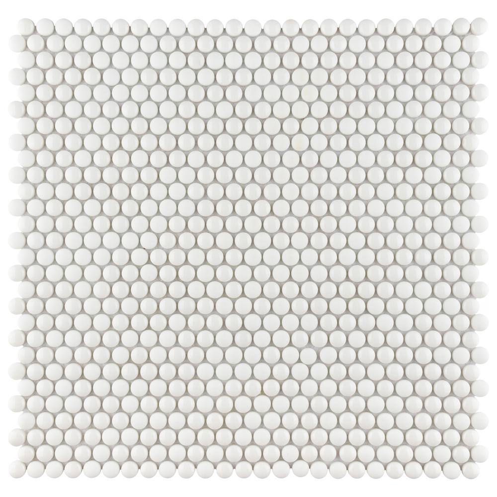 Merola Tile Expressions Button White 6 in. x 6 in. Glass Mosaic Take ...
