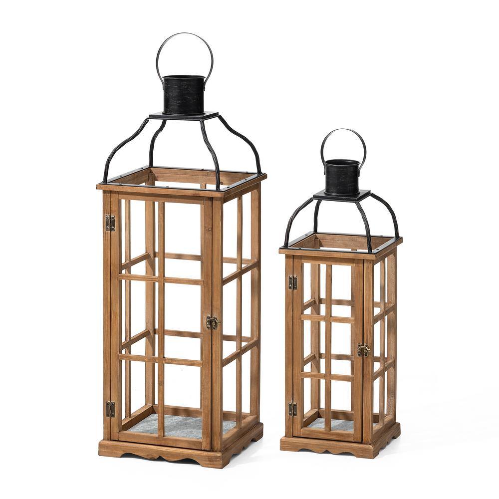 Glitzhome Oversized Farmhouse Wood/Metal Natural Lanterns (Set of 2 ...