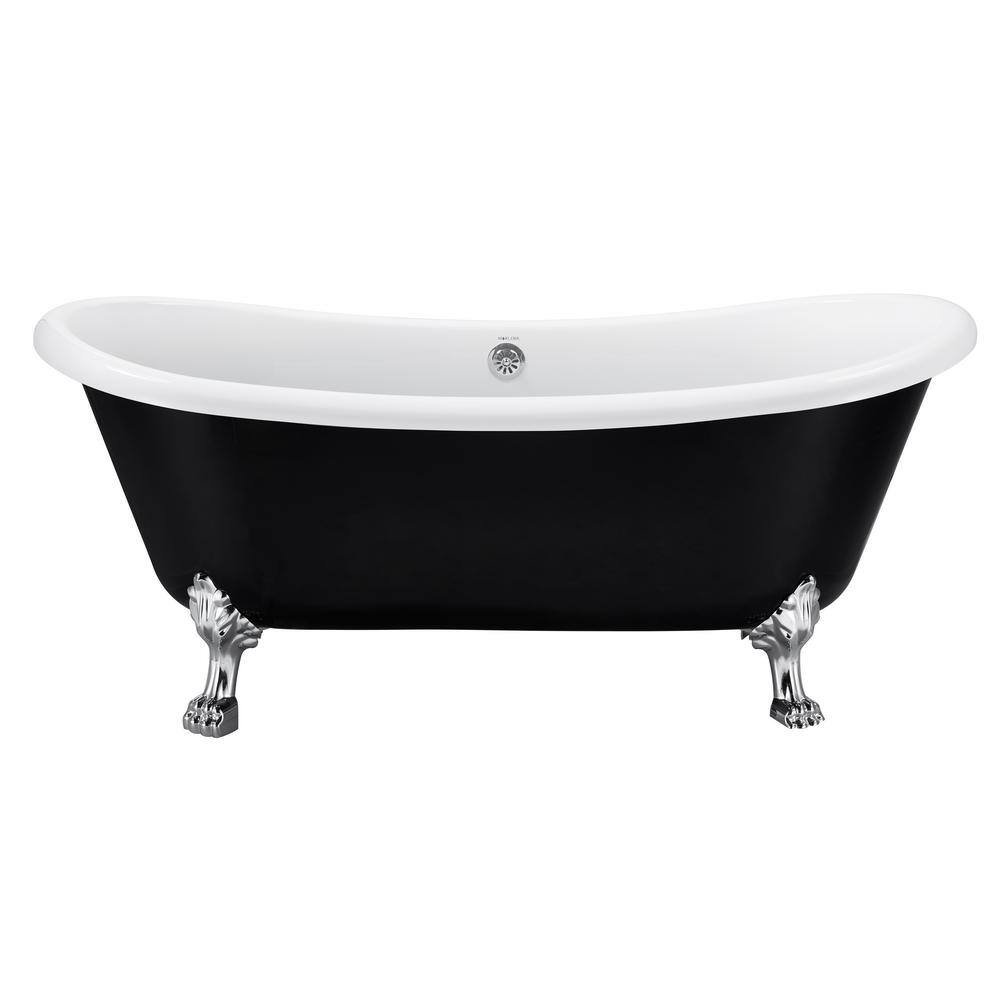 VANITYFUS 67 in. Acrylic Freestanding Clawfoot Soaking Bathtub in Black ...