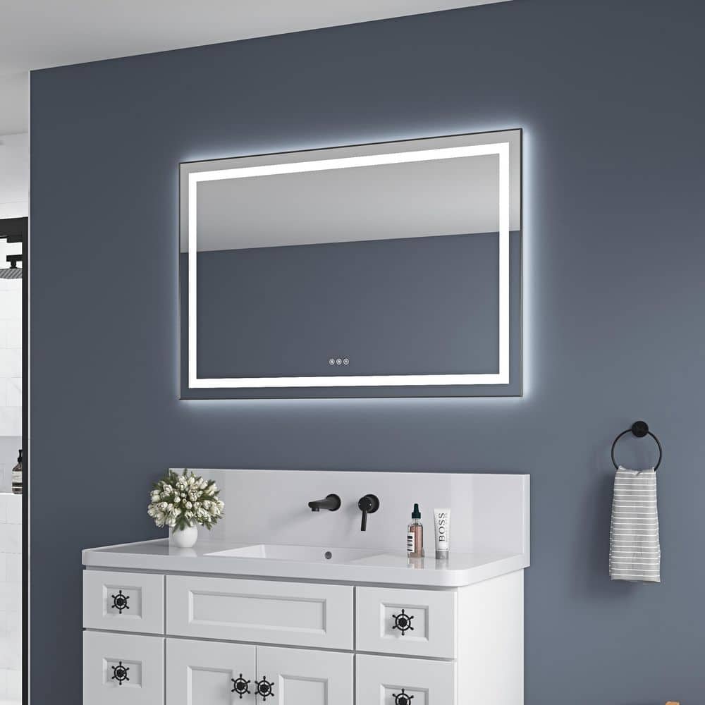 FORCLOVER 48 in. W x 32 in. H Rectangular Framed Anti-Fog Dimmable ...