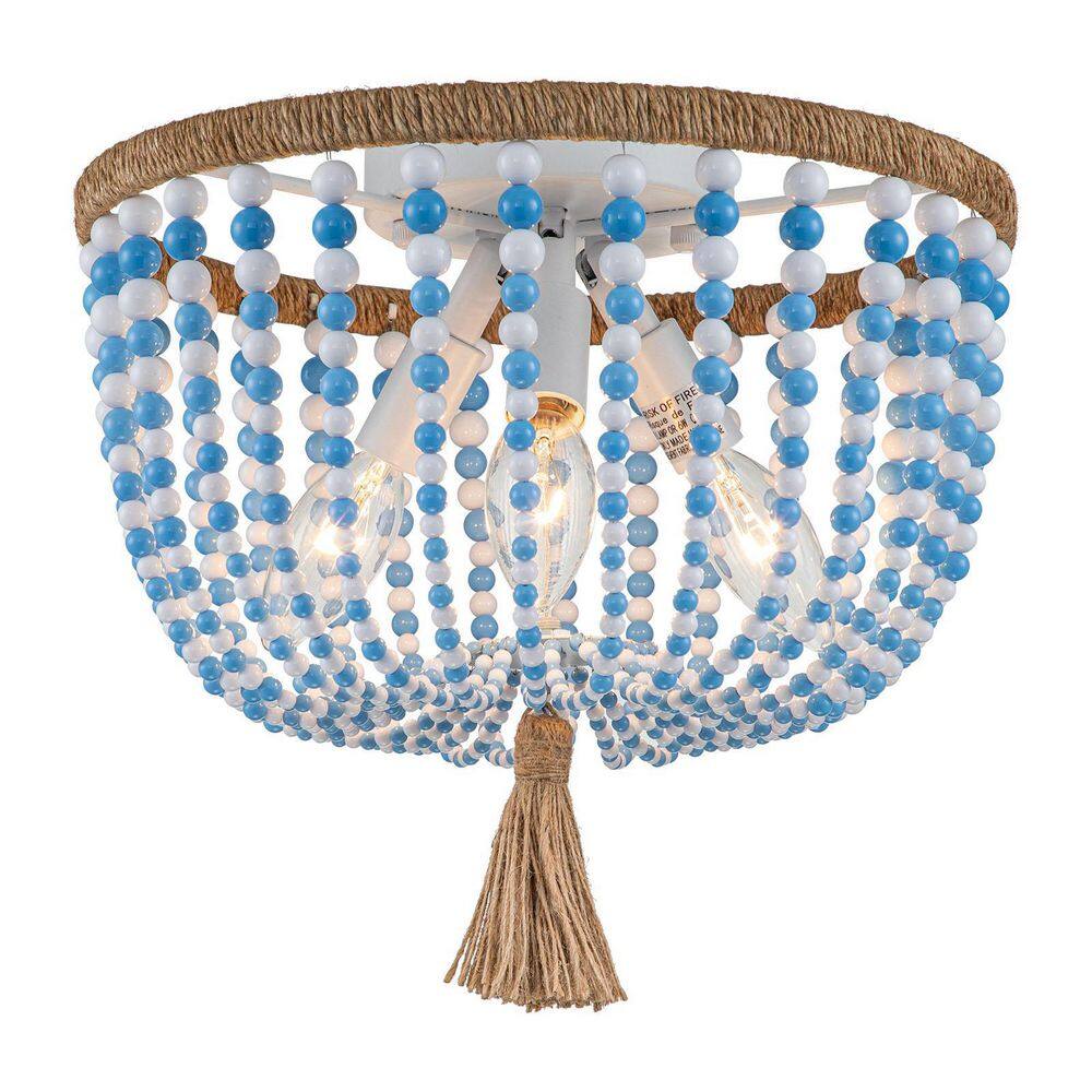EDISLIVE Richmond 12 in. 3-Light Blue & White Beaded Bowl Flush Mount ...