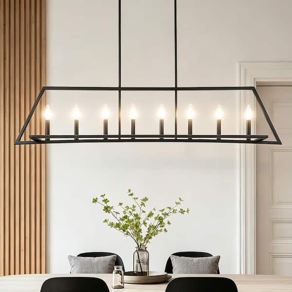 LNC 55.1 in. Modern 8-Light Black Linear Island Chandelier Industrial ...