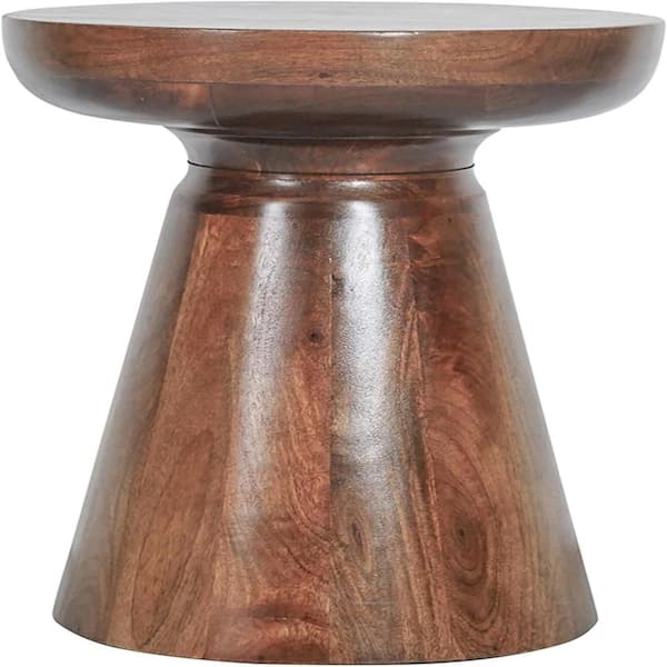 HOME IMPORTS EMPORIUM 14 in. Brown Round Wood End Table, Sturdy Build ...