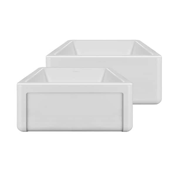 KIBI 24 in. Farmhouse/Apron-Front Single Bowl Matte Black Fireclay ...