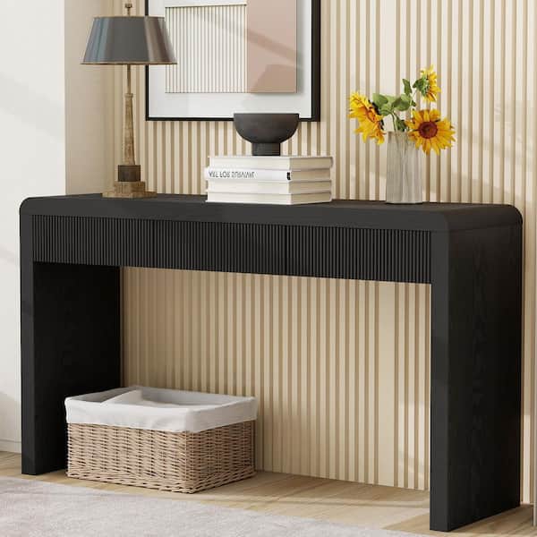Harper & Bright Designs 55.1 in. Black Rectangle Rustic Solid Wood ...