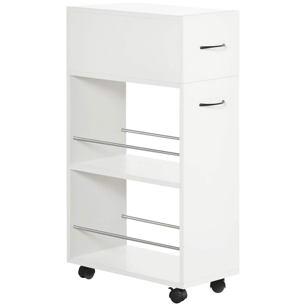 HOMCOM Utility White Kitchen Cart with Drawer and Open Shelves 801 ...