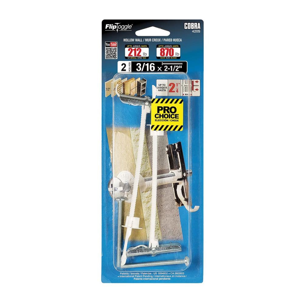 FLIPTOGGLE 3/16 in. x 2-1/2 in. Toggle Bolt (2-Pack) 420S - The Home Depot