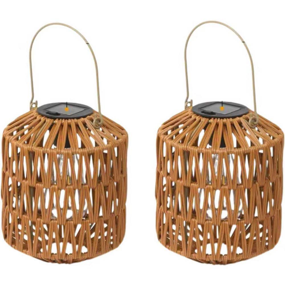 Classic 7 in. x 6 in. Brown Rattan Plastic Hanging Decorative Solar ...