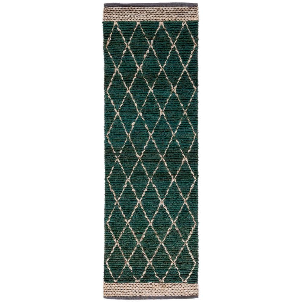 SAFAVIEH Natural Fiber Dark Green/Beige 3 ft. x 8 ft. Border Multi ...