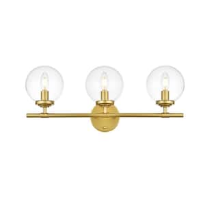 Simply Living 26 in. 3-Light Modern Brass Vanity Light with White drum ...