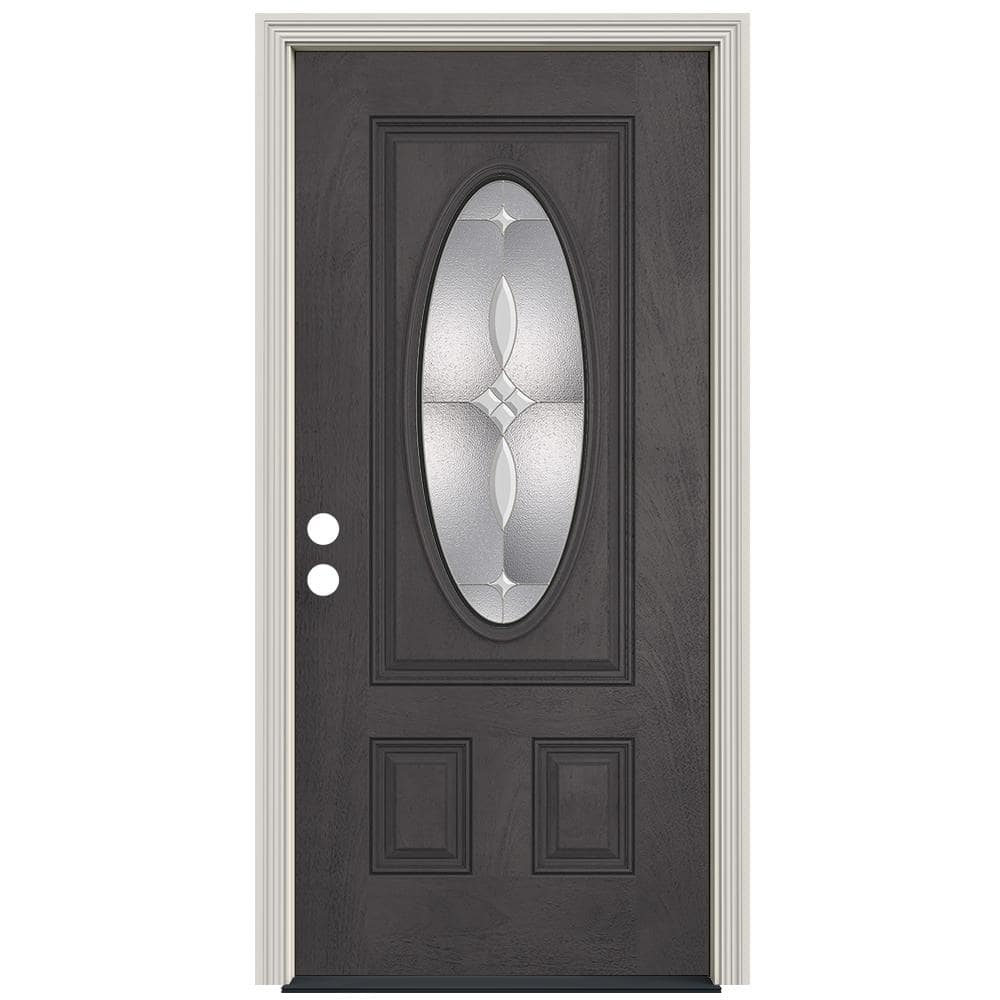 JELD-WEN Smooth Pro 36 in. x 80 in. 2 Panel Left Hand Oval Lite Oakdale ...