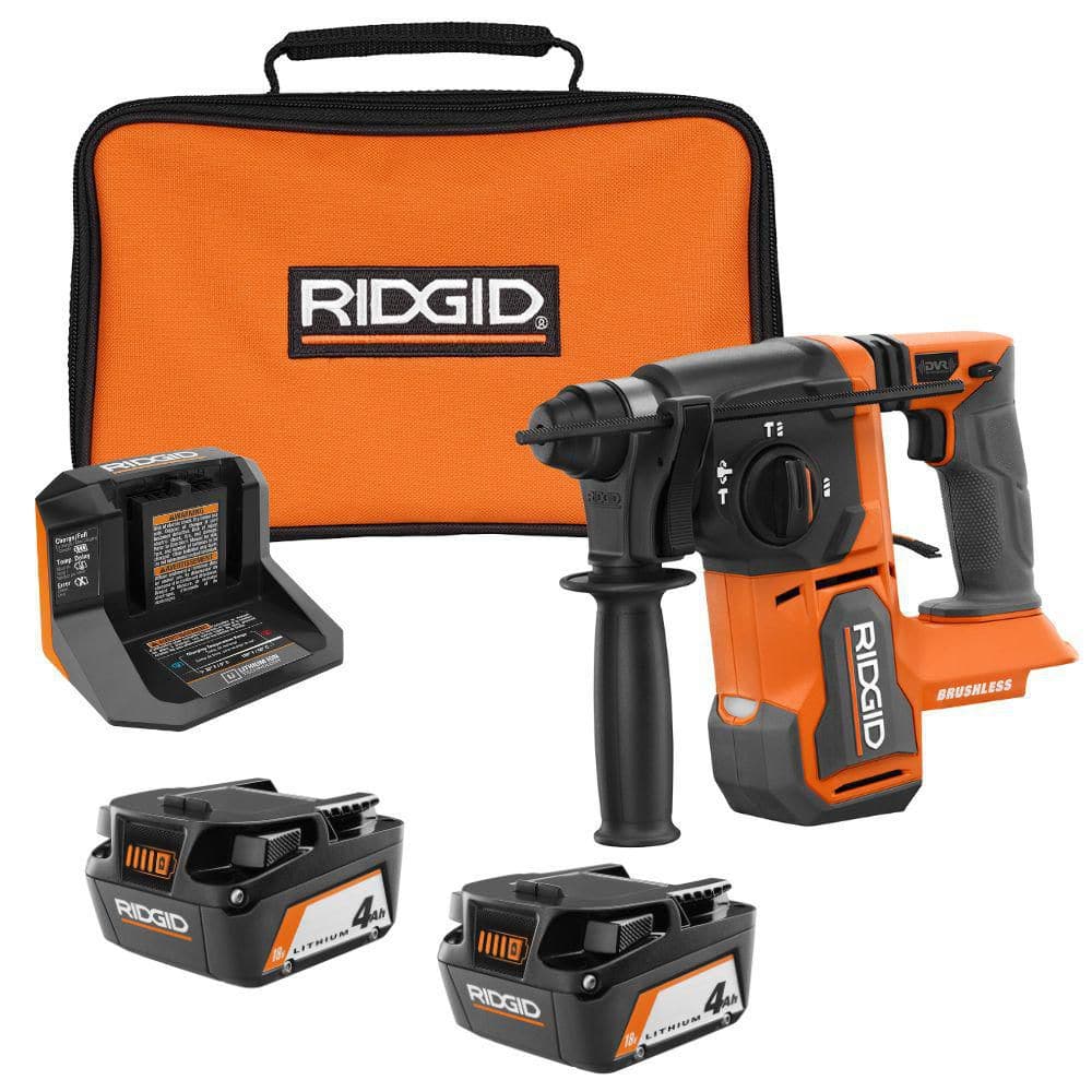 RIDGID 18V Brushless Cordless 1 in. SDS Plus Rotary Hammer with 18V (2 ...