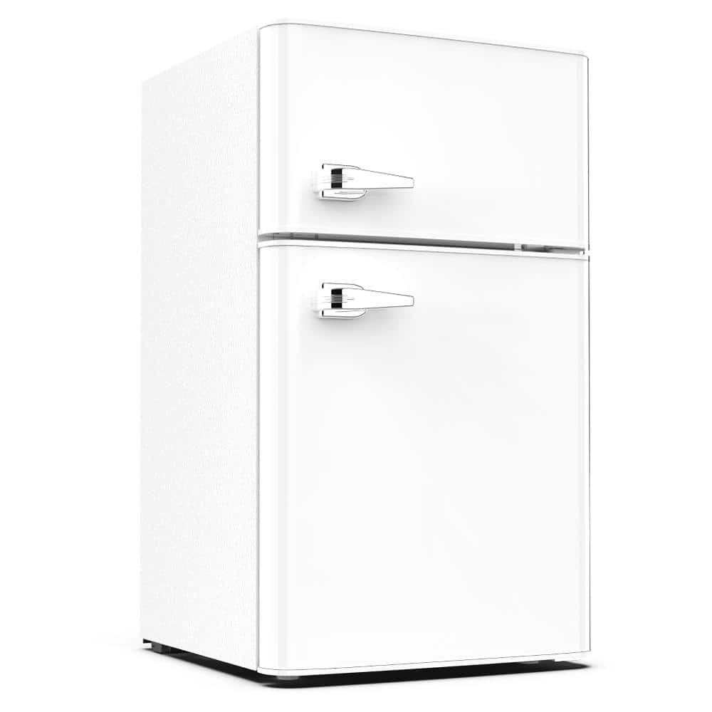 COWSAR 19.69 in. 3.2 cu. ft. 2-Door Retro Mini-Refrigerator in White with Compact Freezer Low ...