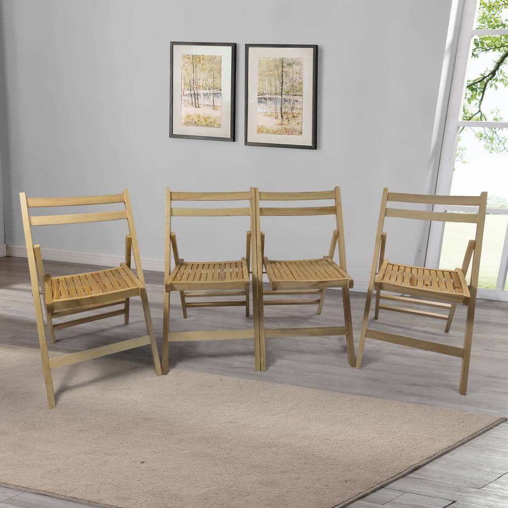 HOTEBIKE Set of 4 Natural Wood Outdoor and Indoor Dining Chair Patio ...