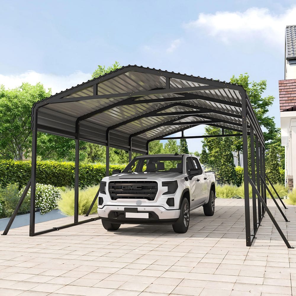 VIWAT 12 ft. W x 20 ft. D Heavy-Duty Galvanized Steel Carport with Multi-Delta Triangular Braced ...
