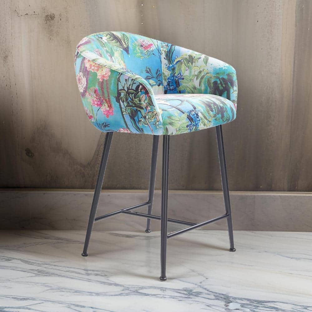 Benjara 30 in. Multi-Color Low Back Metal Frame Bar Stool with Velvet ...