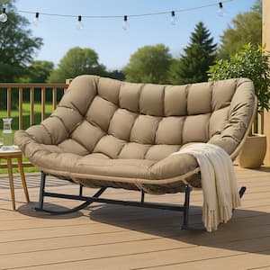 Oversized PE Wicker Double Outdoor Rocking Chair 2-Person 700 lbs ...