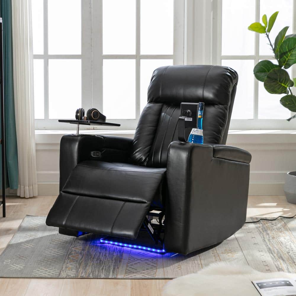 Nestfair Black PU Leather Power Recliner with USB Ports and Storage ...