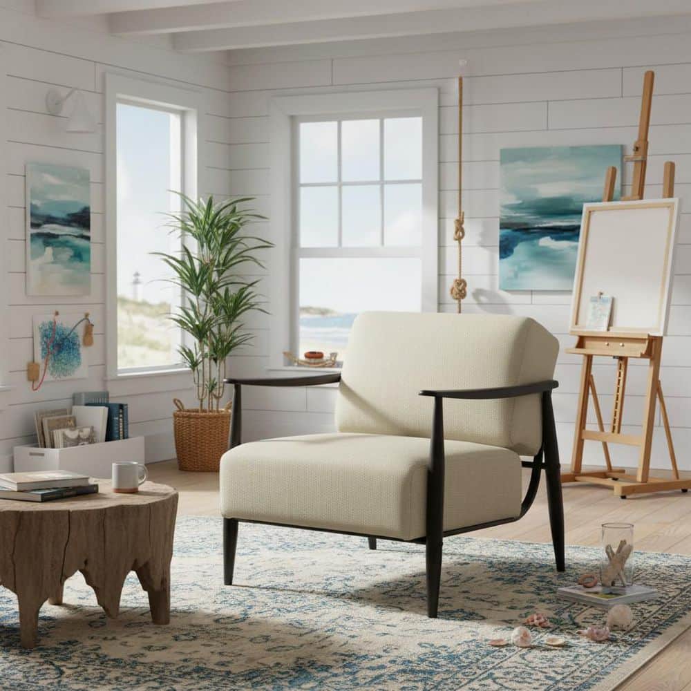 Homy Casa MOLAGA Espresso Brown Fabric Accent Chair with Pine Wood Arms ...