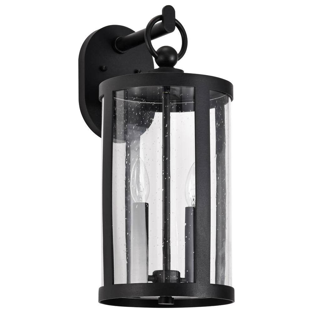 SATCO Broadstone 2-Light Matte Black Hardwired Outdoor Wall Lantern ...