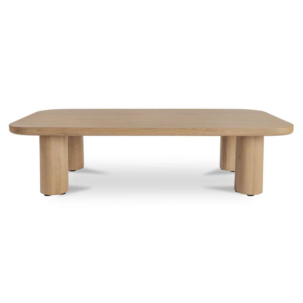 NADAAL STUDIOS Dareth 60 in. Natural Rectangle Solid Oak Wood Coffee Table with Half Bullnose ...