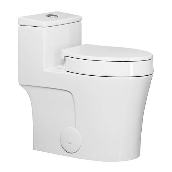 HOROW 1-Piece 0.8/1.28 GPF Dual Flush Compact Round Toilet in White ...