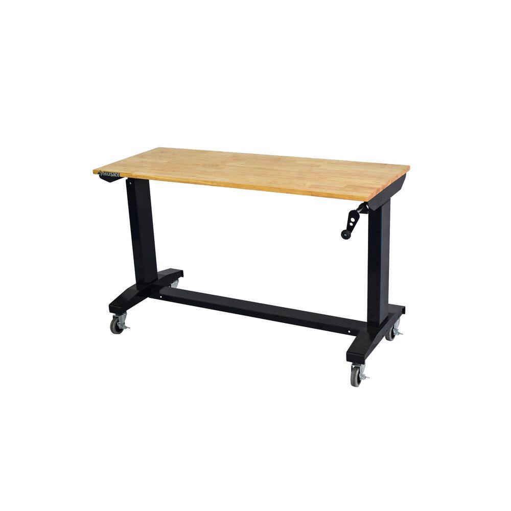Husky 46 in. Wide x 18 in. Deep Adjustable Height Work Table With Wood ...