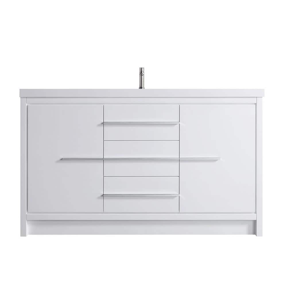 BWE 59 in. D x 19.75 in. W x 35 in. H Single Sink Freestanding Bath ...