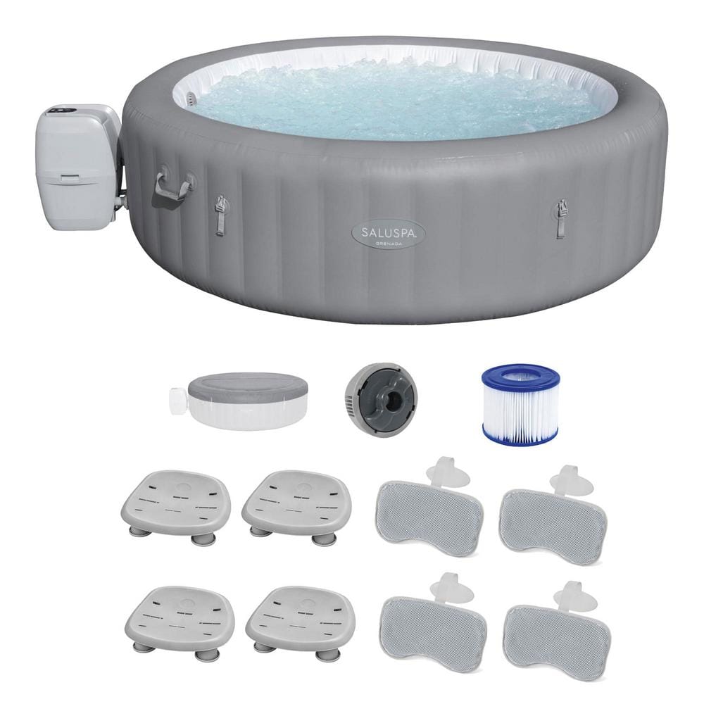 Bestway Grenada 8-Person 190-Jet Round Inflatable Hot Tub with Pool and ...