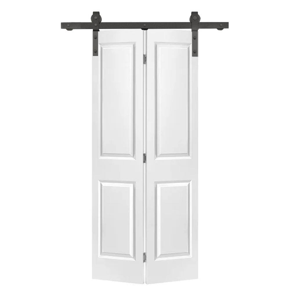 CALHOME 24 in. x 80 in. 2 Panel Primed MDF Composite Bi-Fold Barn Door ...