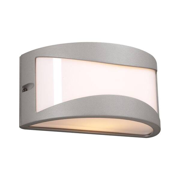 PLC Lighting 1-Light Outdoor Silver Wall Lantern Sconce with Matte Opal ...