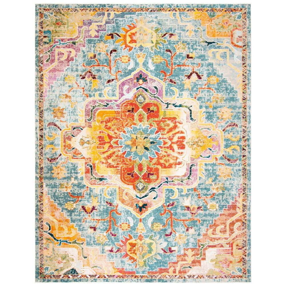 SAFAVIEH Crystal Orange/Teal 9 ft. x 12 ft. Border Area Rug CRS501K-9 ...