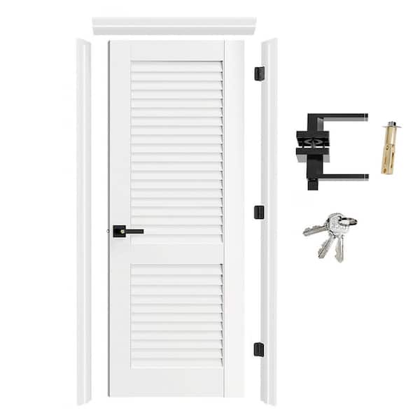 TENONER 28 in. x 80 in. Primed Wood Louvered Door with Quick Assemble ...