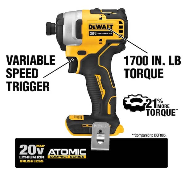 DEWALT ATOMIC 20V MAX Lithium-Ion Brushless Cordless Compact 1/4 in ...