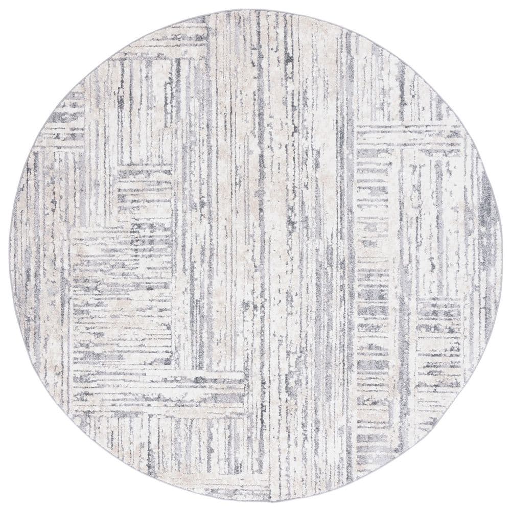 SAFAVIEH Opal 7 ft. x 7 ft. Ivory/Dark Gray Geometric Marle Round Area ...