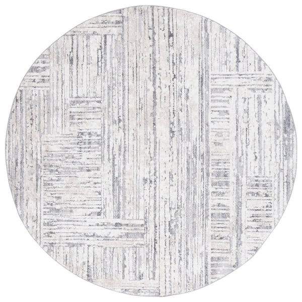 SAFAVIEH Opal 7 ft. x 7 ft. Ivory/Dark Gray Geometric Marle Round Area ...