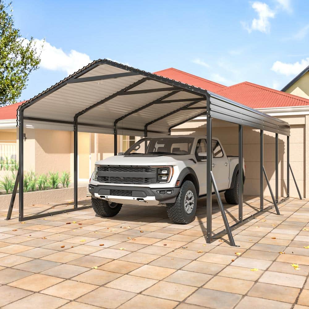 VIWAT 12 ft. W x 20 ft. D Metal Carport, Car Canopy and Shelter MCS ...
