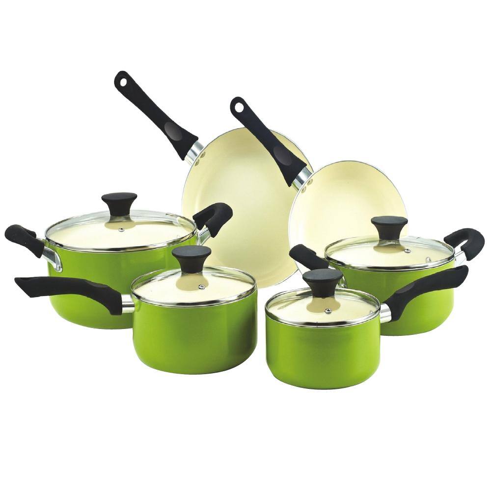 Cook N Home 10-Piece Green Cookware Set with Lids NC-00358