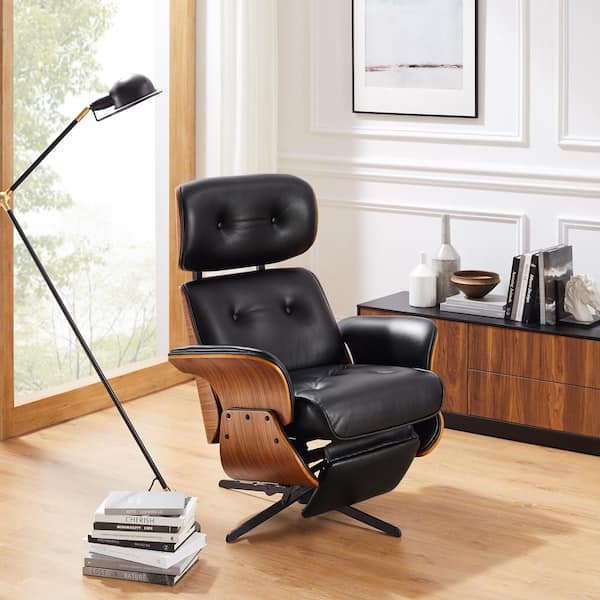Art Leon Modern Black Faux Leather Swivel Recliner SF038-BK-N - The ...